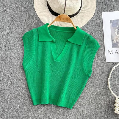 VNeck Slimming HighWaist Short Knitted Top Fashionable 1824