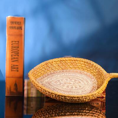 约风仿亚麻简草木编制篮桌面小摆件收纳家ZX02374子居物品餐桌电