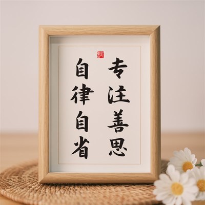 专注善思自律自省实木桌面装饰创意书法摆件办公室书房书桌小摆台