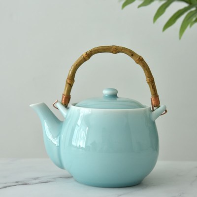 涵青堂 大号龙泉青瓷泡茶壶宽口提梁壶中式加厚耐高温陶瓷壶700ml