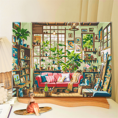 蜗居生活diy数字油画丙烯填充手绘手工插画治愈系减压油彩涂色画
