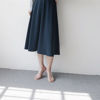 XINER 孔雀蓝高腰半身裙女Ol穿三季简约中长款A字裙气质时髦优雅