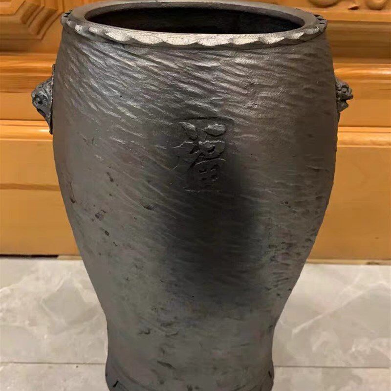 黑陶水波纹兰花盆透气沥水腰鼓盆手工民间传统工艺大理剑川发货