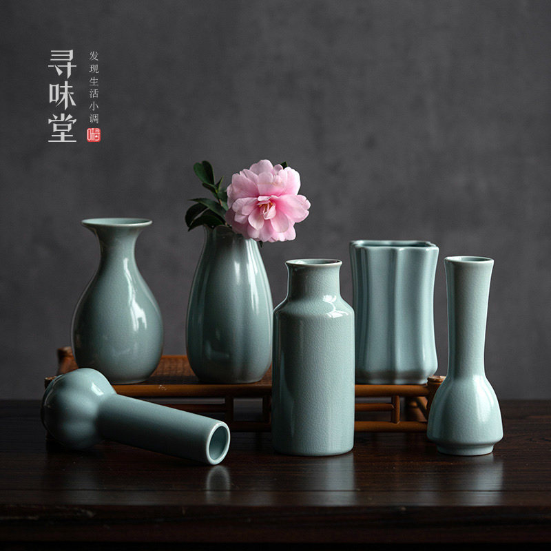 高档汝窑小花瓶复古风经典小花器花插仿宋汝瓷陶瓷家居饰品摆件
