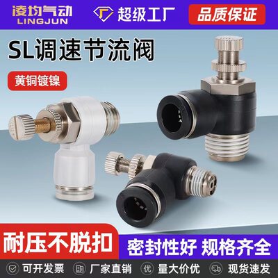 凌均SL气动气管快速白接头节流阀调速阀可调气缸6/8/10/12-010203