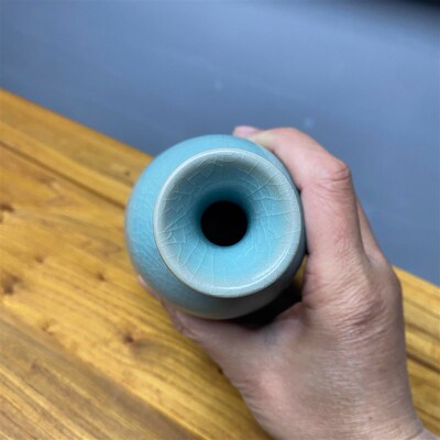 河南汝州汝瓷窑仿古釉插花瓶花器高档小众家居摆件中式陶瓷葫芦瓶