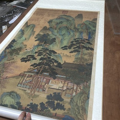 仇英昼锦堂图青绿山水画国画高清微喷复制装饰画临摹学习画稿装裱