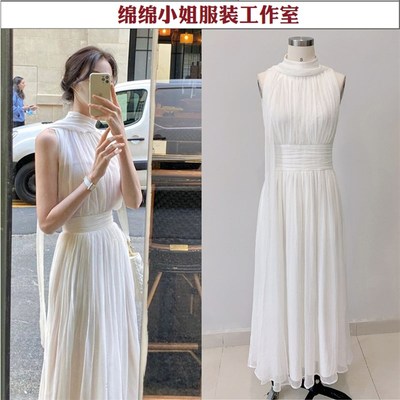 2025春夏白色连衣裙女仙女裙飘带显瘦大摆度假长裙海边森系温柔风