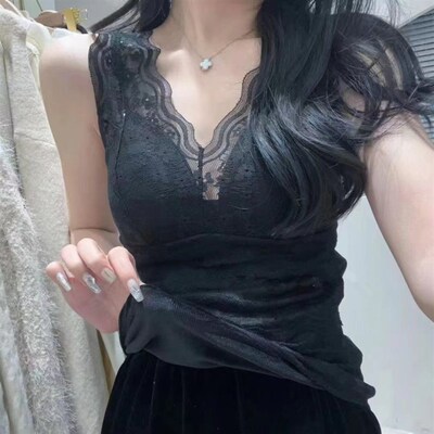 黛美芮冬季新款6053性感全蕾丝加绒保暖背心女森色系聚拢乳胶内衣
