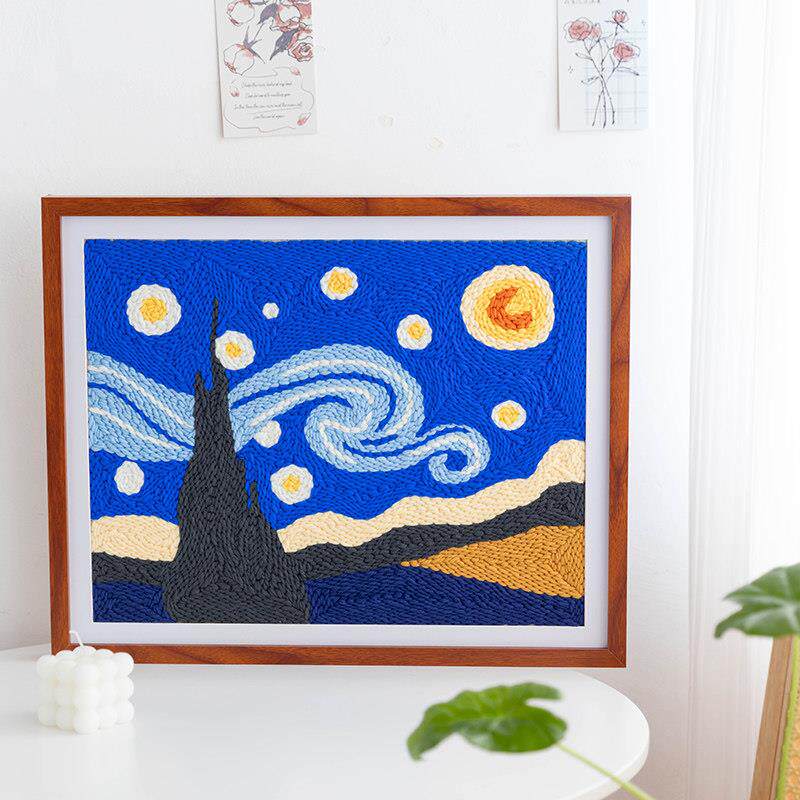手工DIY戳戳绣材料包新手零基础礼物客厅装饰画摆件梵高星空