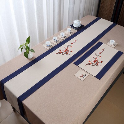 新中式桌旗禅意茶几布茶台布艺日式桌布长条茶席会议加长定0407m