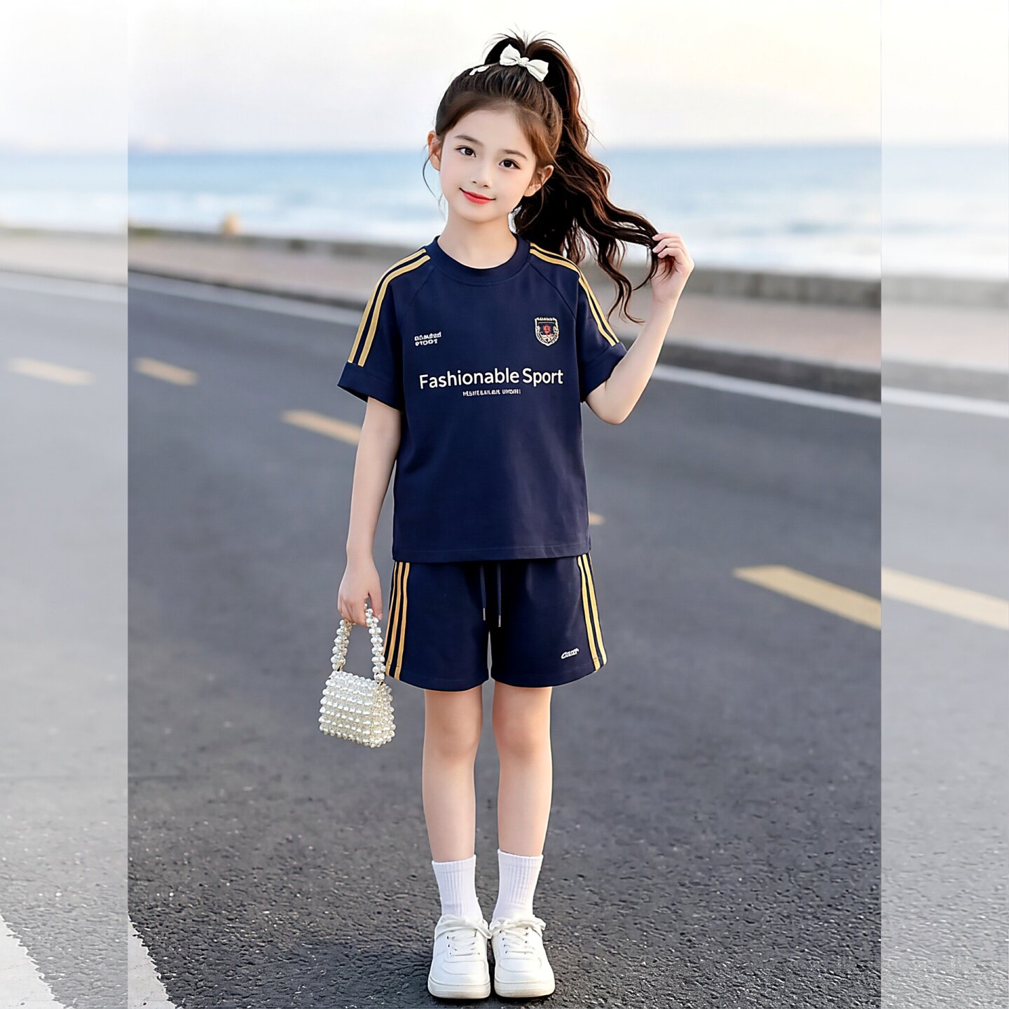 女童短袖套装夏2026新款女孩大童洋气时髦运动短裤儿童夏季两件套