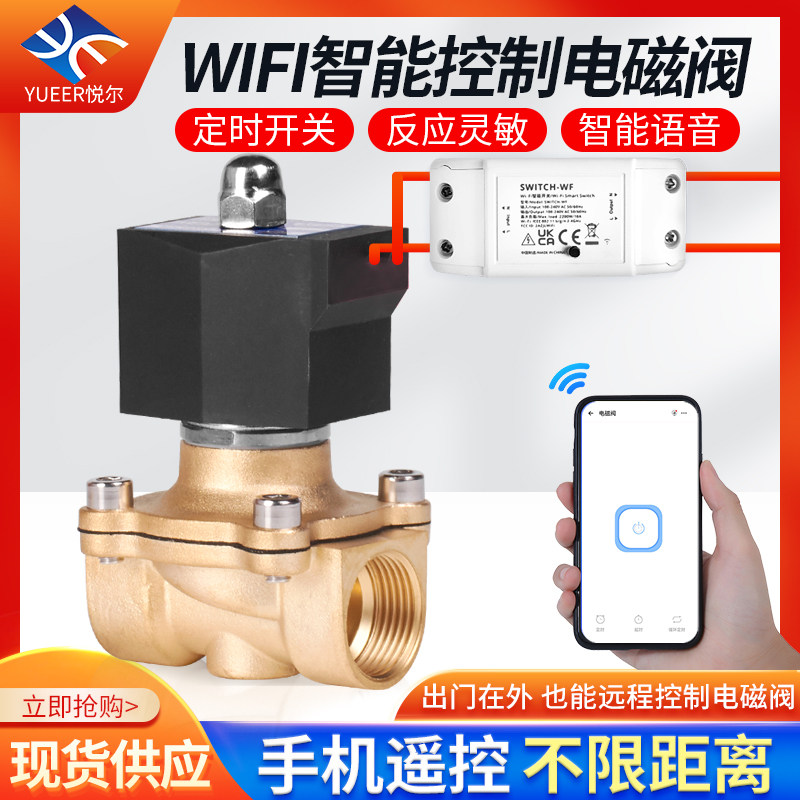 遥控电磁阀水阀220V智能手机wifi无线远程控制自动浇水开关铜阀门