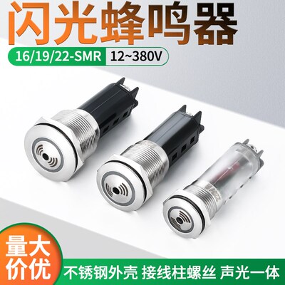 金属蜂鸣器 19mm 22mm不锈钢闪光报警器16mmLED声光报警器24v 12v