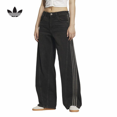 阿迪达斯2025春新款新年款棉牛仔阔腿运动扭扭裤宽松长裤JX6865