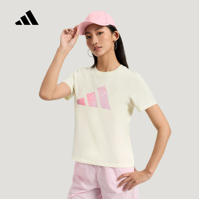 adidas阿迪达斯2026夏季女三条纹印花时尚运动休闲短袖T恤 KS2867