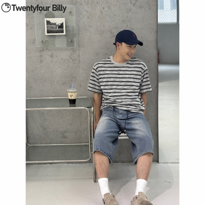 Twentyfour Billy/夏季宽松条纹短袖T恤 韩系街头氛围高级感上衣