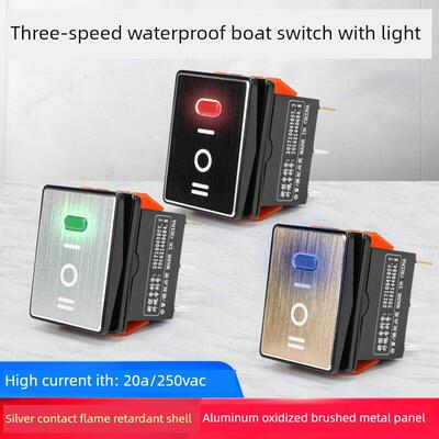 Quishen Power大电流16A 250V防水6针3速船形开关Kcd4拉丝金属面