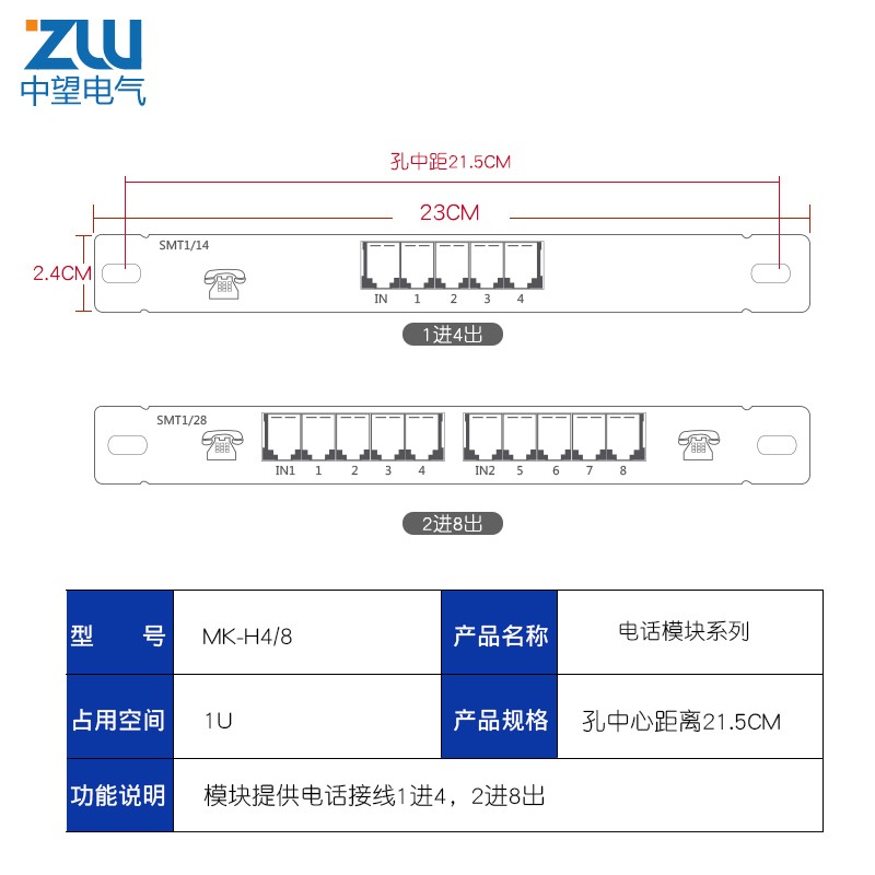 电话模块一进四出 弱电箱模块条 布线箱电话模块 光纤箱模块家用