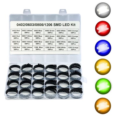 24种规格 1200PCS 0603 0805 1206 SMD LED二极管灯6种颜色组合