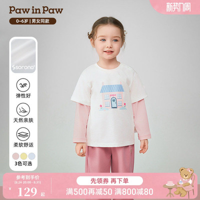 【索罗娜】PawinPaw卡通小熊童装秋季男女宝宝假两件T恤