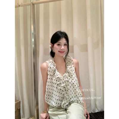 甜心Rachel夏末热品；波点控首选南法轻俏木耳花边波点小衫
