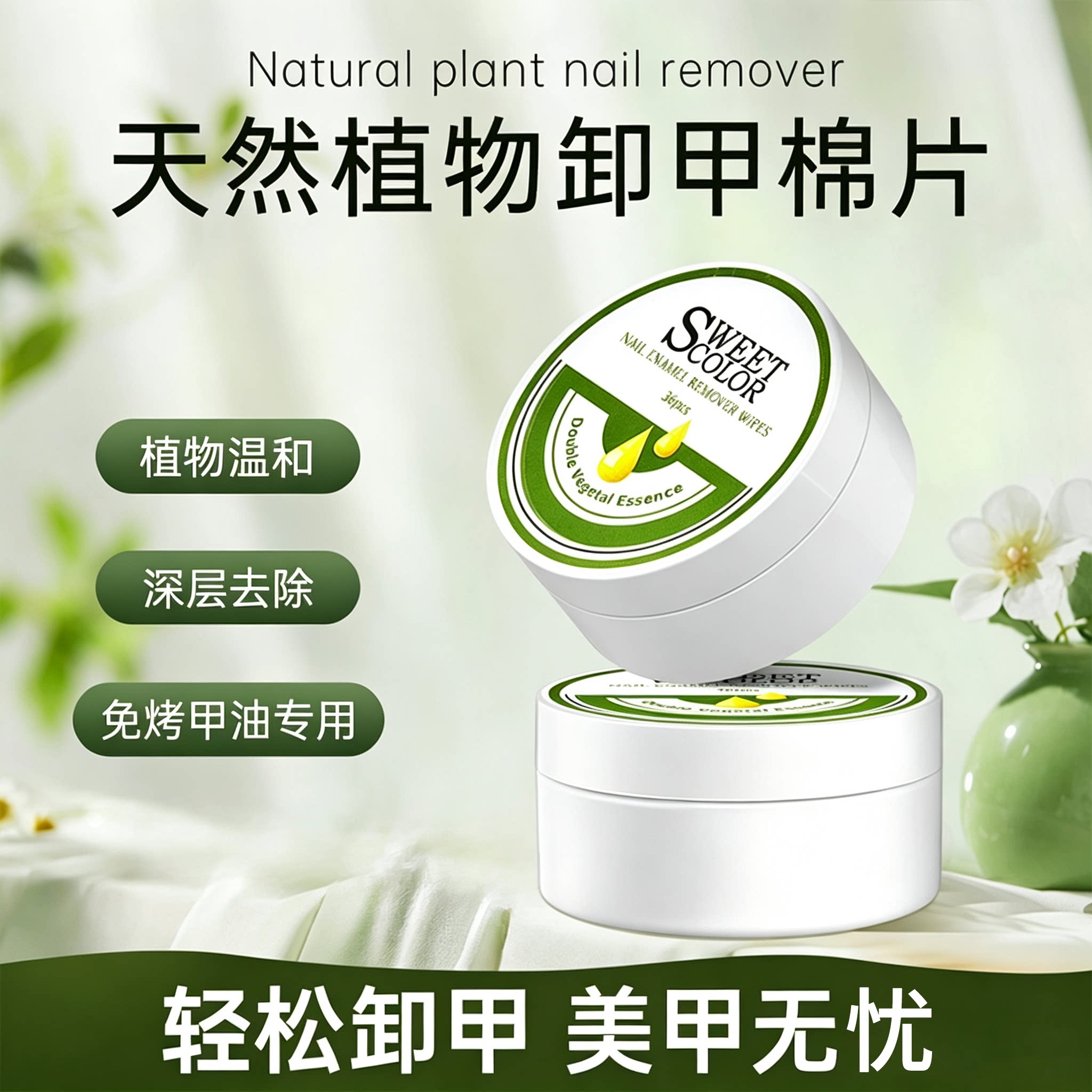 Sweet Color天然植物卸甲棉片洗甲水二合一甲油胶指甲油快卸无毒
