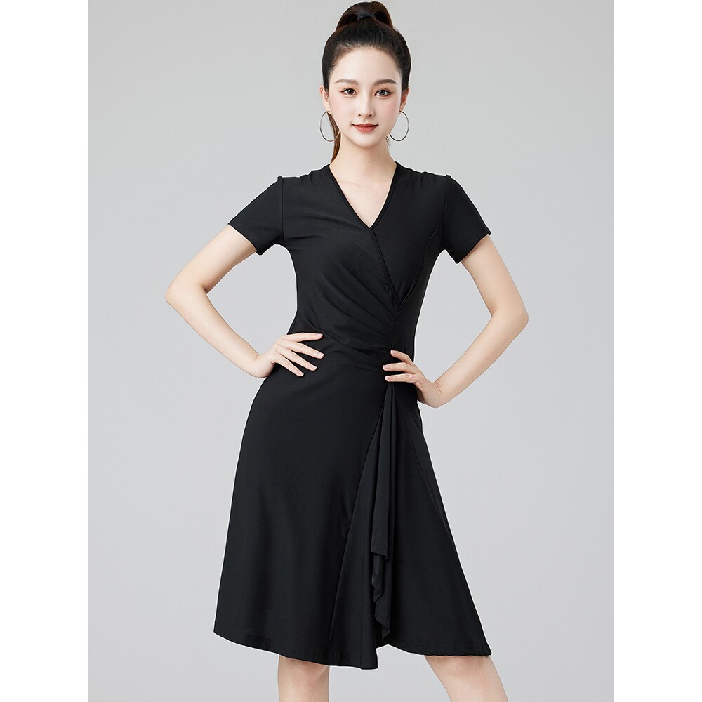 2026新款L33成人拉丁舞练功服女春夏连衣裙交谊舞广场舞V领短
