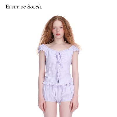 Effet de Soleil细格纹泡泡袖吊带背心上衣女装新品26夏