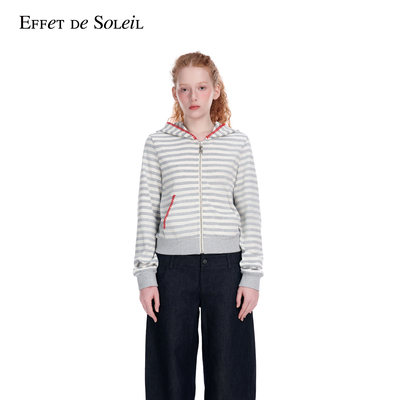 Effet de Soleil 撞色条纹连帽开衫卫衣外套女