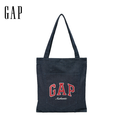 GAP基础款LOGO印花牛仔布单肩包帆布袋休闲通勤手提包