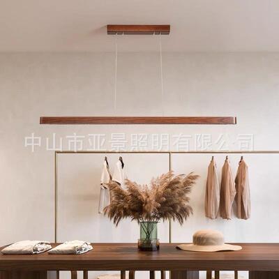 新中式创意个性简约木艺长条极简餐厅一字吊灯工作茶室吧台禅意灯