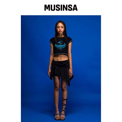 CAPRICIEUX 不对称褶皱开衩裙（黑色） MUSINSA韩国官网直邮进口