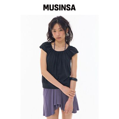 EXPIRED GIRL 柔软褶皱上衣 黑色韩国官网直邮进口MUSINSA