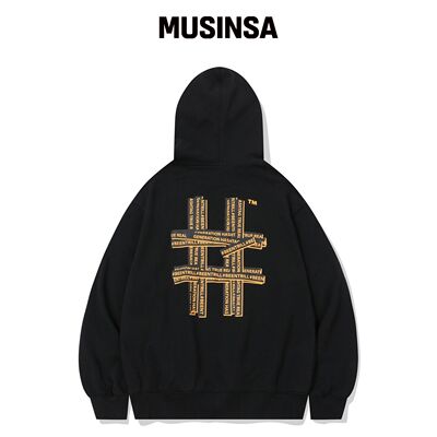 BEENTRILL 金色胶带标签连帽卫衣（黑色） MUSIN韩国官网直邮进口