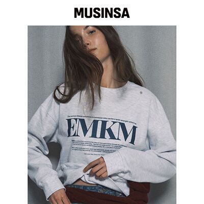 EMKM 铆钉点缀SERIF LOGO运动衬衫_LIGHT GREY M韩国官网直邮进口