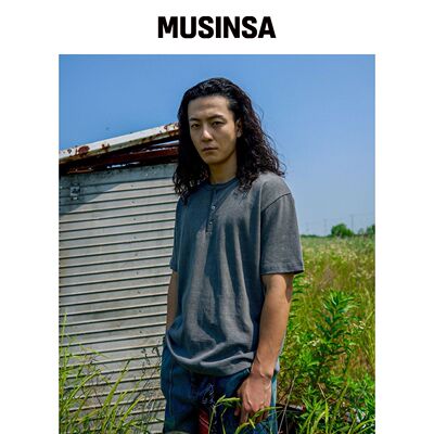 FAKE CAMPER 复古亨利领短袖T恤 [CHACOAL] MUSI韩国官网直邮进口