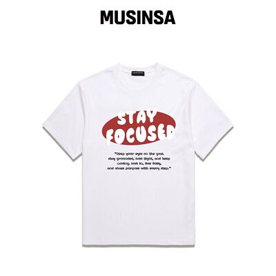OUSE STAY FOCUSED 宽松版型短袖T恤 (DS023) 白韩国官网直邮进口