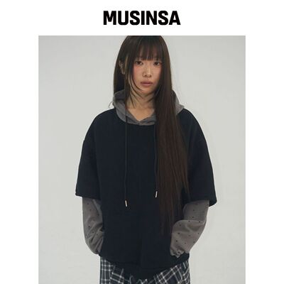 SOME PLACE 点点拼色连帽长袖叠穿T恤MUSINSA韩国官网直邮进口