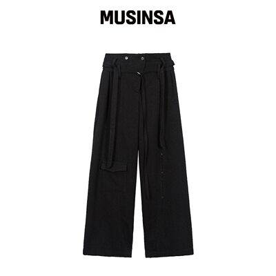DEBBY UPPER BELT LAYERED TROUSERS_黑色韩国官网直邮进口