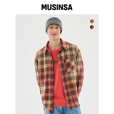 AECA 做旧水洗休闲格纹衬衫（2色） MUSINSA韩国官网直邮进口