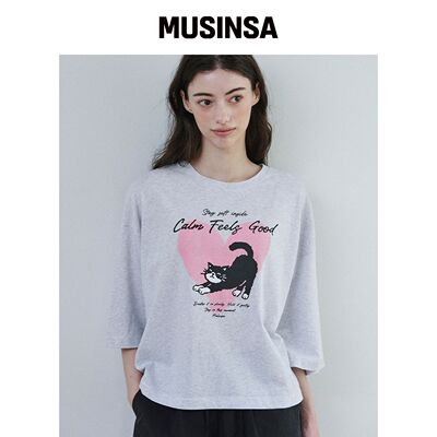 MALOUPE 5219 心形猫图案T恤 (浅灰色) MUSINSA韩国直邮官方正品