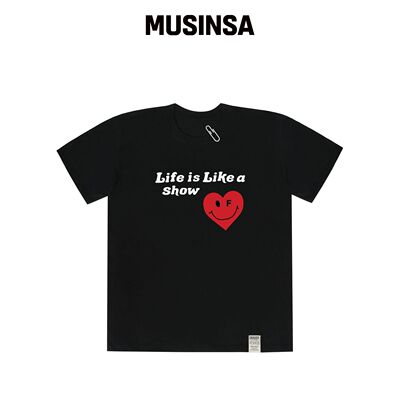 GRAVER [UNISEX]微笑心形logo短袖T恤_黑色 MUSI韩国官网直邮进口