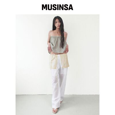 CACELE OVERLAY 条纹裤，白色韩国官网直邮进口MUSINSA