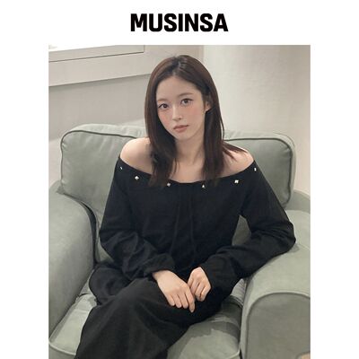 CHICKS 铆钉两用露肩长袖黑色 MUSINSA韩国官网直邮进口