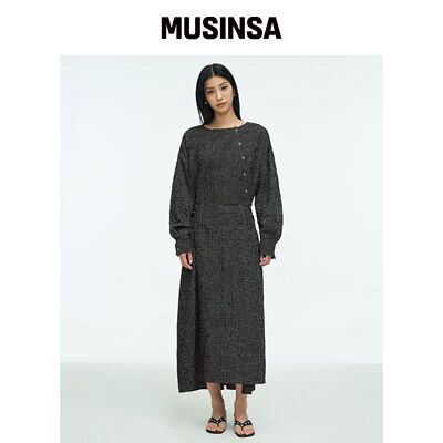 ANGGAE 系带长款连衣裙 黑色 MUSINSA韩国官网直邮进口