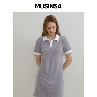 MOLLIOLLI 毛绒领连衣裙 [灰色] MUSINSA韩国官网直邮进口