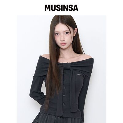 ILLIGO 纯色蝴蝶结开衫上衣，黑色 MUSINSA韩国官网直邮进口
