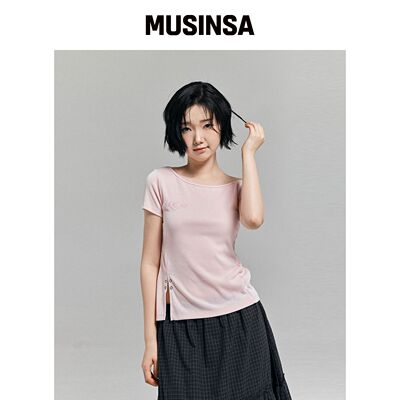 AWESOME STUDIO 侧开衩单肩T恤 浅粉色韩国官网直邮进口MUSINSA