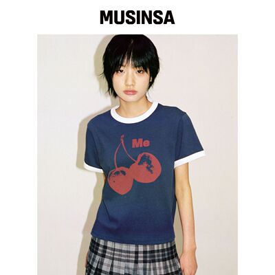 ISTKUNST CHERRY CROP RINGER TEE_NAVY(IK2FMFT韩国官网直邮进口